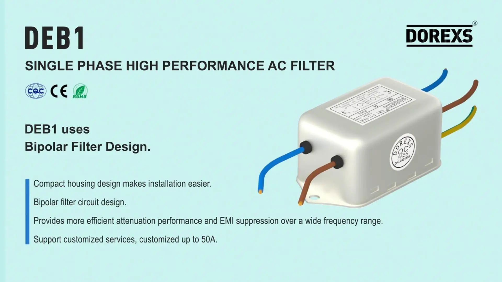 DEB1 | Single-Phase Two Stage EMI Filter | DOREXS